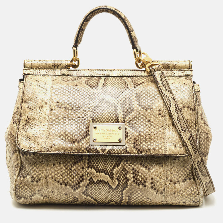 Dolce & Gabbana Cream Python Large Miss Sicily Top Handle Bag - ShopStyle