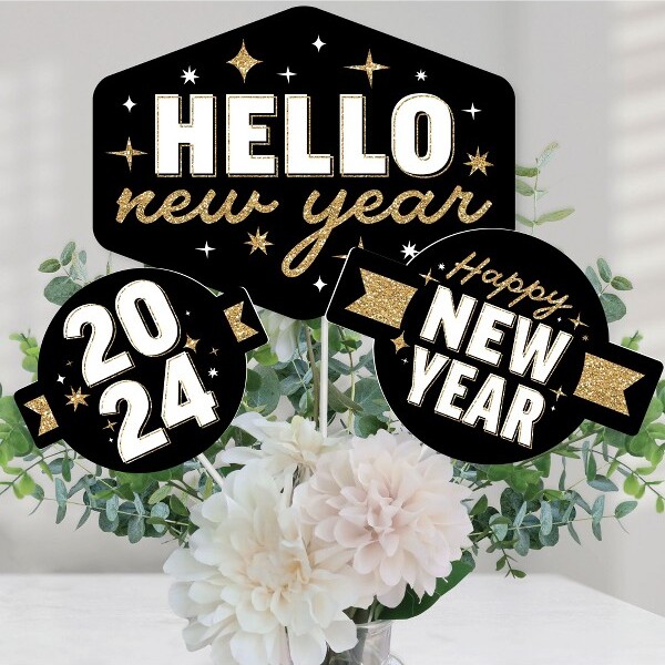 Big Dot of Happiness Hello New Year - 2024 NYE Party Centerpiece Sticks ...