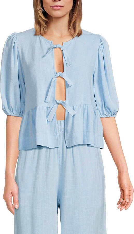 Renee C. Open Front Linen Blend Top - ShopStyle