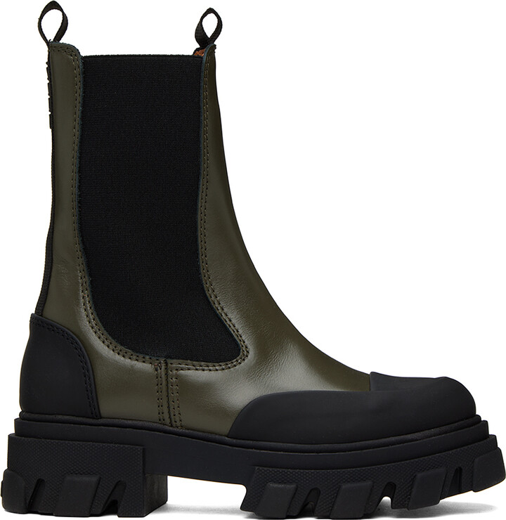 Ganni Green Leather Chelsea Boots - ShopStyle