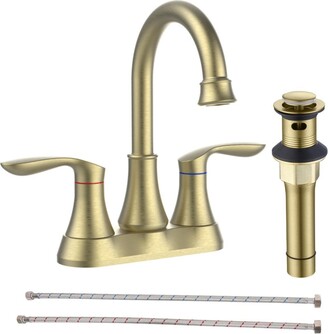 Simplie Fun Bathroom Faucet Brushed Gold With Pop Up Drain & Hoses 2 ...
