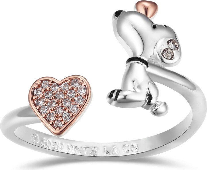 Peanuts Snoopy and Pave Crystal Heart Bypass Ring - ShopStyle