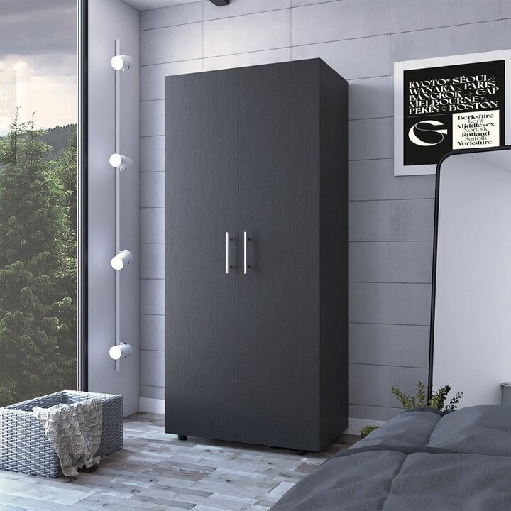 IGEMAN Rectangle Armoire with 4-Shelf, 2-Door and Two Hanging Rods ...