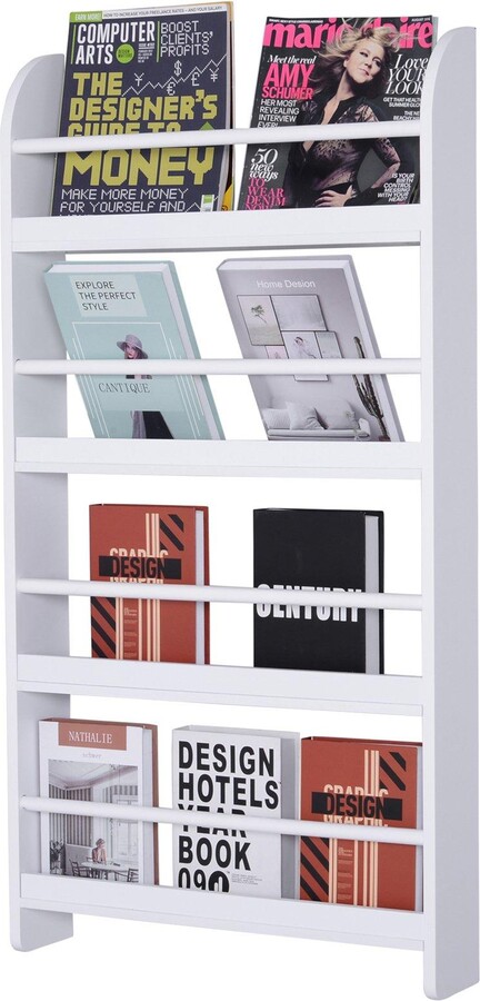 HOMCOM 4-Tier Wall-Mounted/Standing Wood Book Rack Shelf Water Resist ...
