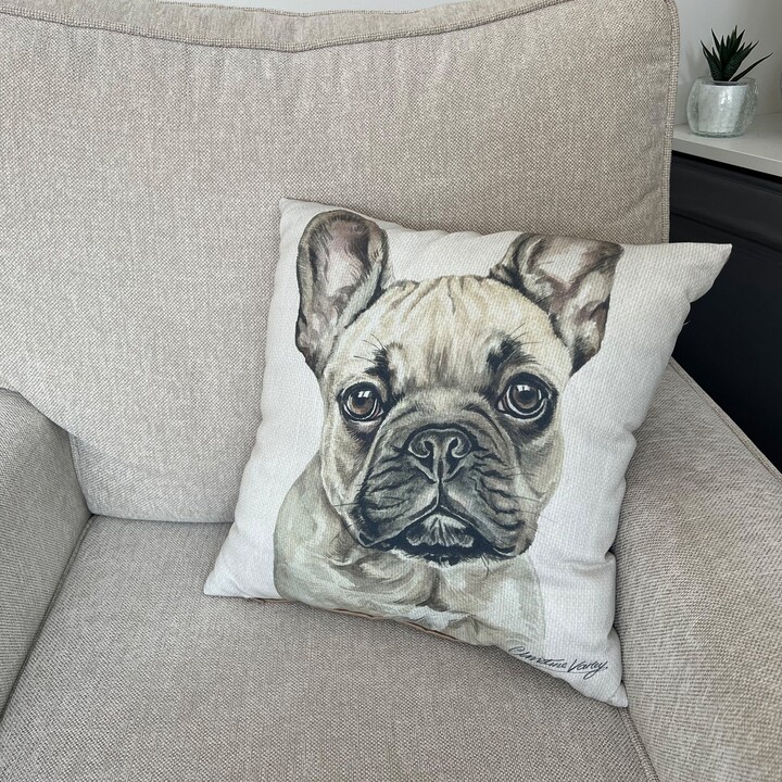Daro Christine Varley French Bulldog Fawn Square Cushion White - ShopStyle