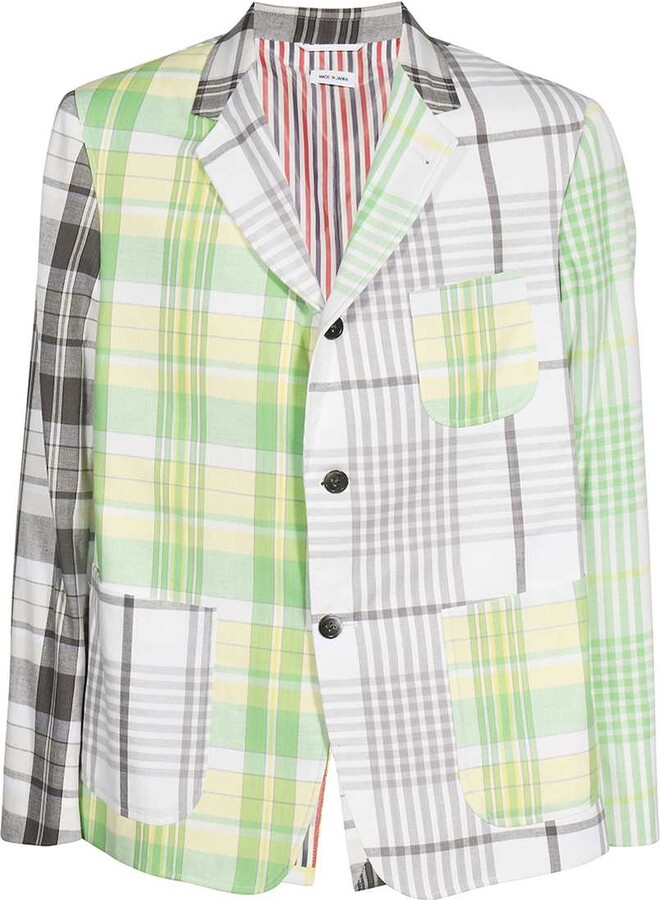 Thom Browne FUN-MIX HAIRLINE CHECK MADRAS COTTON SACK SPORT Jacket - ShopStyle