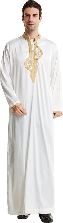 Xinvivion Muslim Thobe Stand Collar Robe Islamic Ethnic Clothes Saudi ...