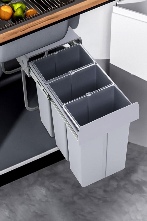 Living and Home 30L 3-Compartment Waste Bin Cabinet Pull-out Trash Can ...
