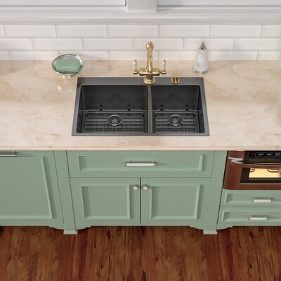 Mocoloo 33" L x 22" W Drop-In Double Bowl Stainless Steel Kitchen Sink ...