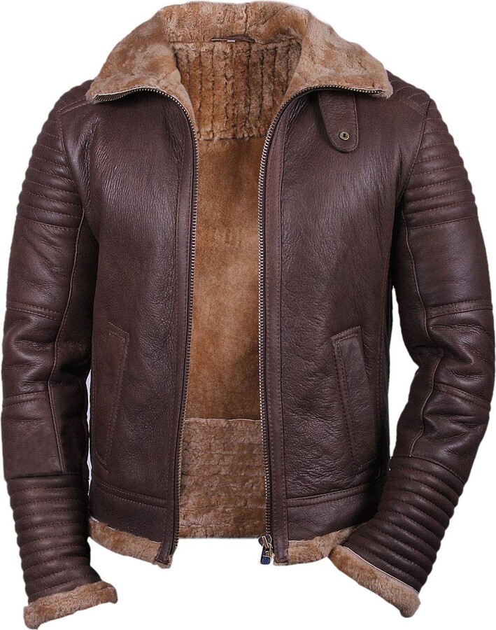 Fashion_First Mens RAF Aviator Pilot B3 Bomber Flight Fur Shearling ...