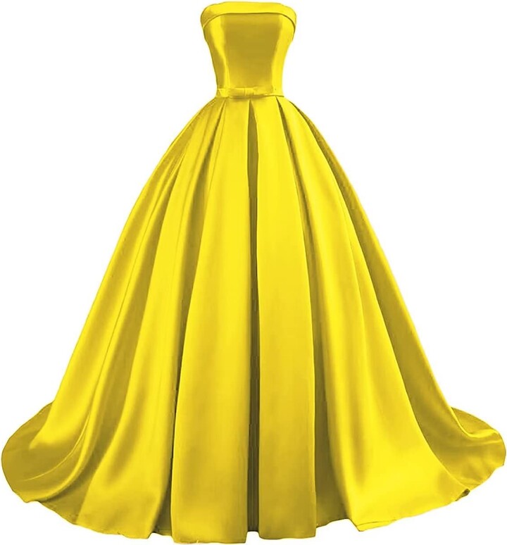 HYEC7 Women's Strapless Satin A Line Ball Gown Long Satin Prom Gowns ...