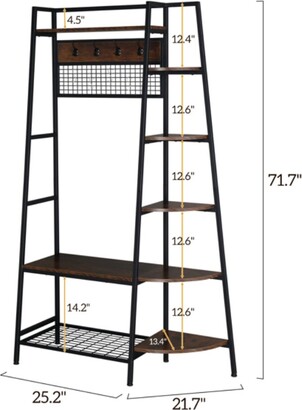 Entryway Hall Trees with Hooks, Storage Shelves and Shoes Bench ...