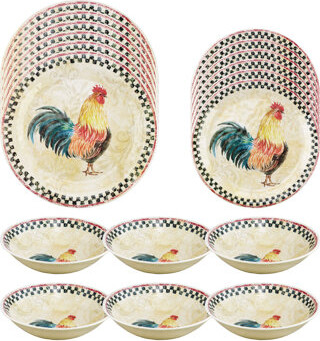 Bayou Breeze Country Rooster 18 Piece Melamine Dinnerware Set Plate and ...