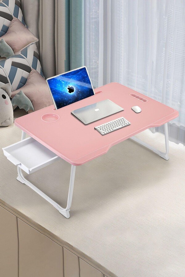 Living and Home Foldable Laptop Bed Desk with Storage Drawer Tablet ...