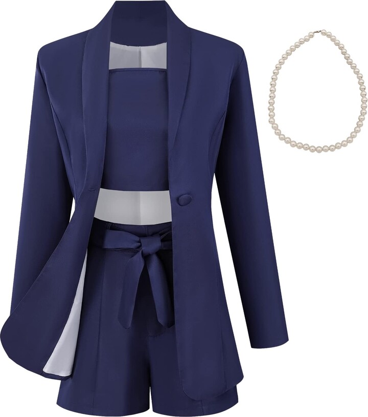 aromm Women's 3 Piece Office Work Suit Set Long Sleeves Blazer + Tied ...