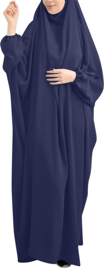 VESNIBA Women's Muslim One-Piece Prayer Dress Solid Abaya Dress Islamic ...