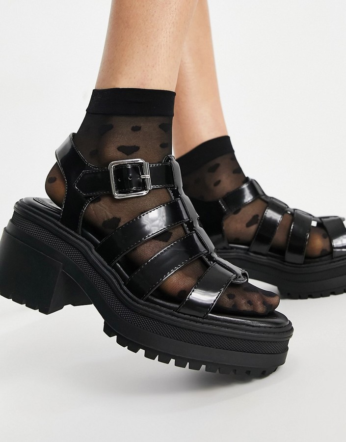 ASOS DESIGN Hugo chunky mid heeled sandals in black - ShopStyle