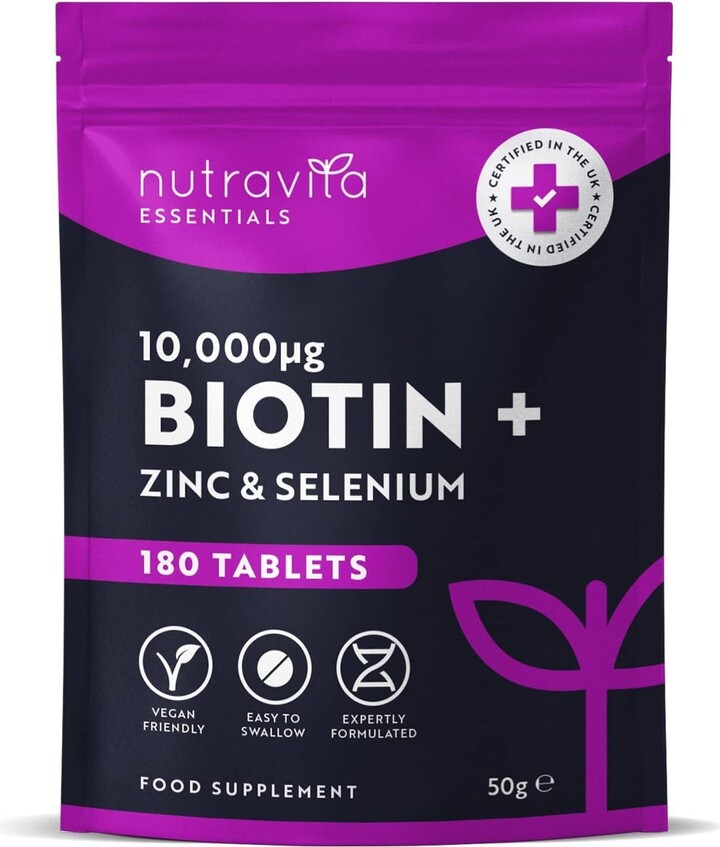 Nutravita Biotin 10,000mcg with Zinc & Selenium - 180 Vegan Tablets ...