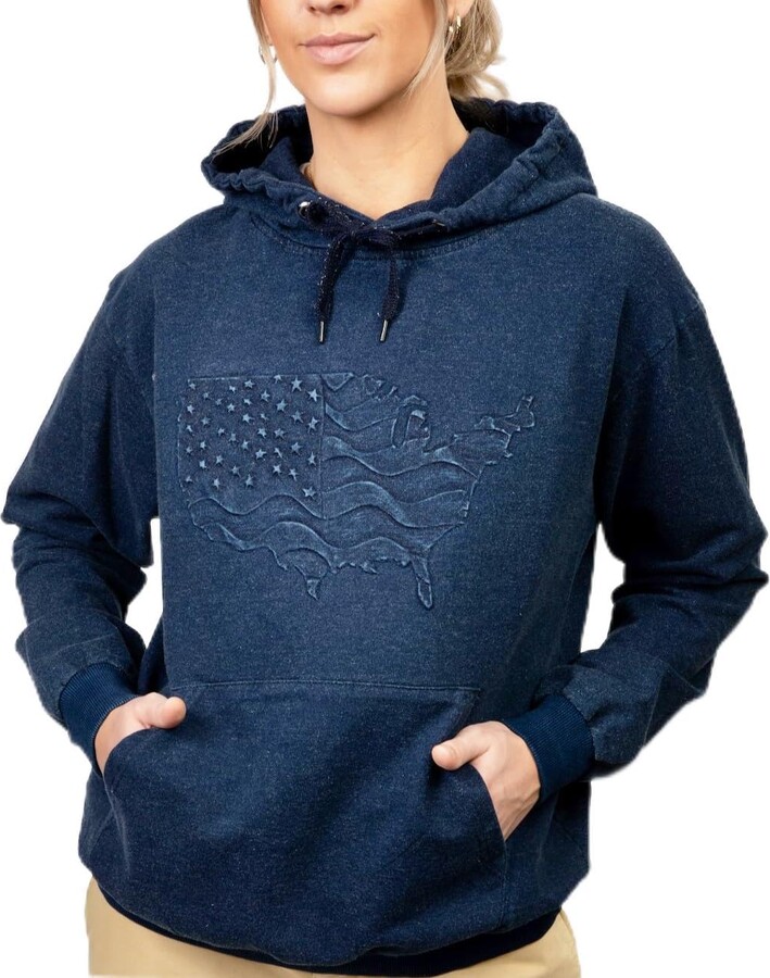 Tyca Classic American Flag Embossed Stonewashed Denim Fleece Y2k Hoodie ...