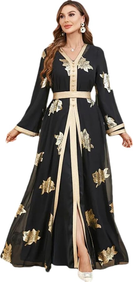 Hdhdeueh Women 2 Piece Set Eid Mubarak Print Abaya Muslim Maxi Dress Dubai Turkey Kaftan Islamic ...