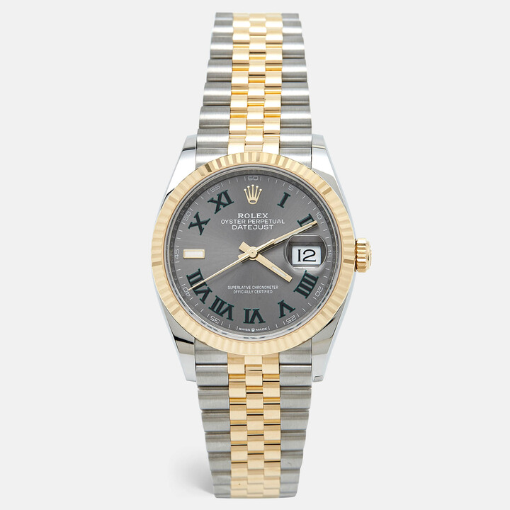 Rolex Slate 18K Yellow Gold Stainless Steel Datejust M126233-0035 Men's ...
