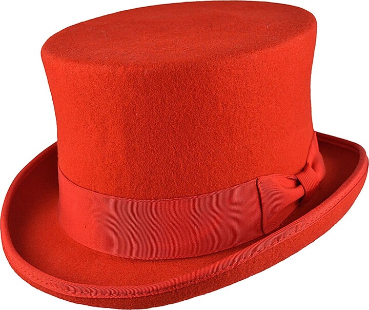 DH Hand Made Wool Top Hat Satin Lined Small to XXL Red - ShopStyle