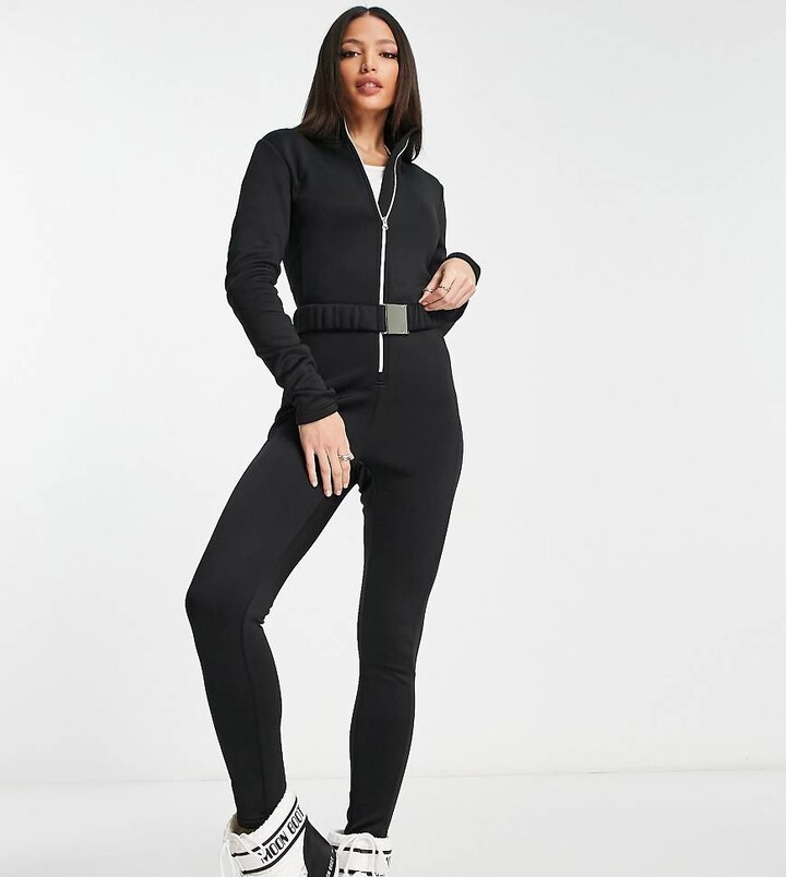 Threadbare Fitness Tall Threadbare Tall Ski belted jumpsuit in black ...