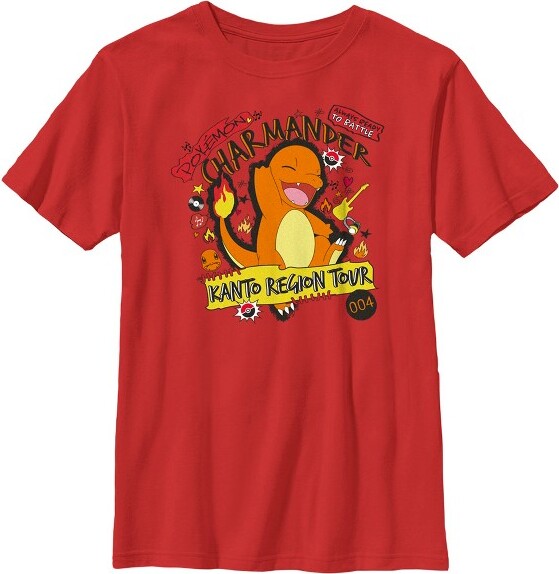 Pokemon Boy's Charmander Kanto Tour T-Shirt - Red - Large - ShopStyle