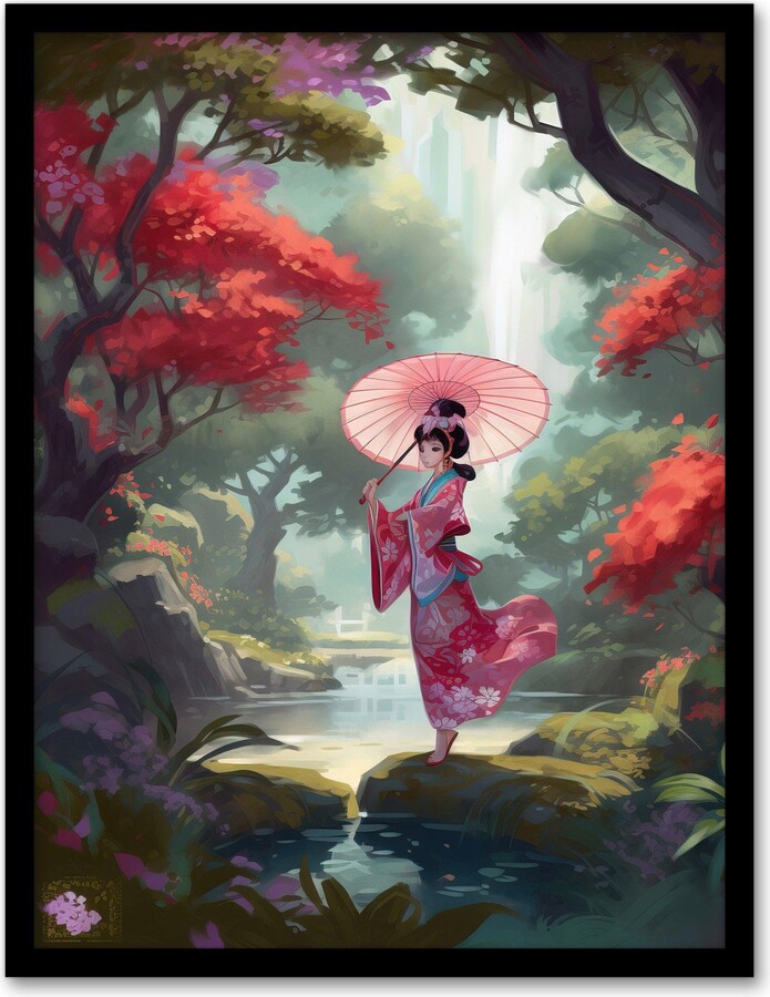 Artery8 Geisha Dancing with Umbrella By Cherry Blossom Trees Painting ...