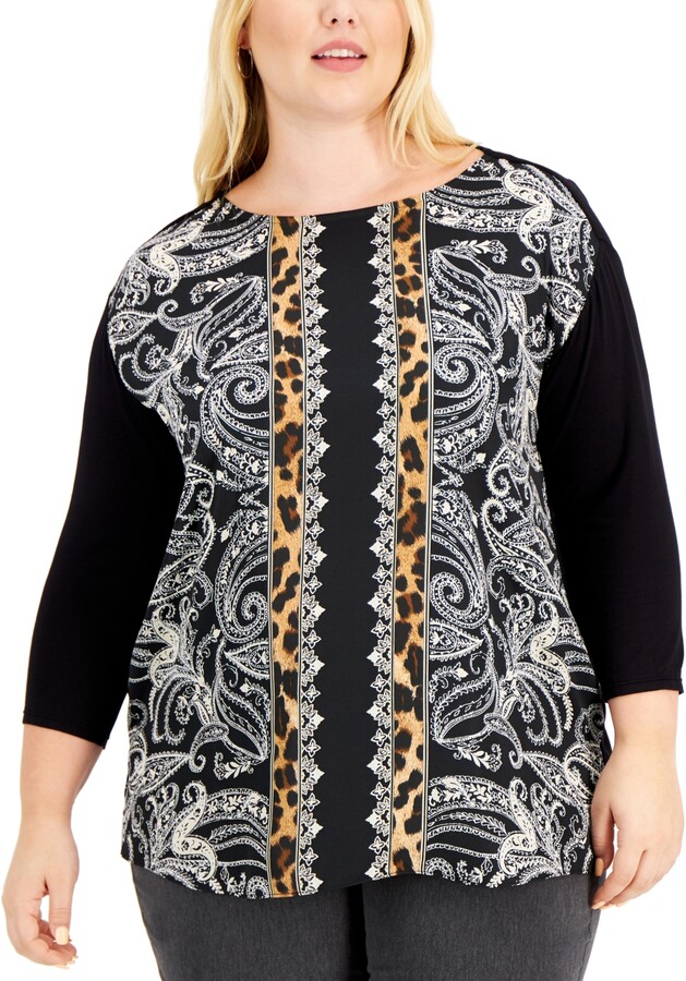 JM Collection Plus Size Mixed-Print Top, Created for Macy's - ShopStyle