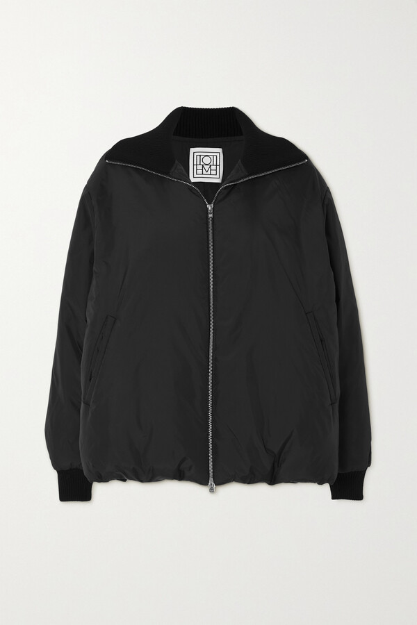 Totême Ribbed Knit-trimmed Padded Recycled-shell Bomber Jacket - Black ...