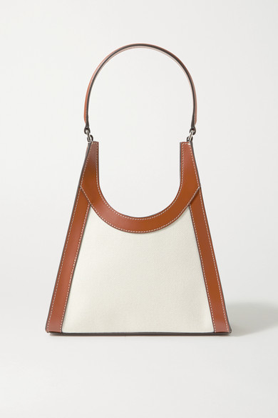 STAUD Rey Leather-trimmed Canvas Tote - Tan - ShopStyle Shoulder Bags