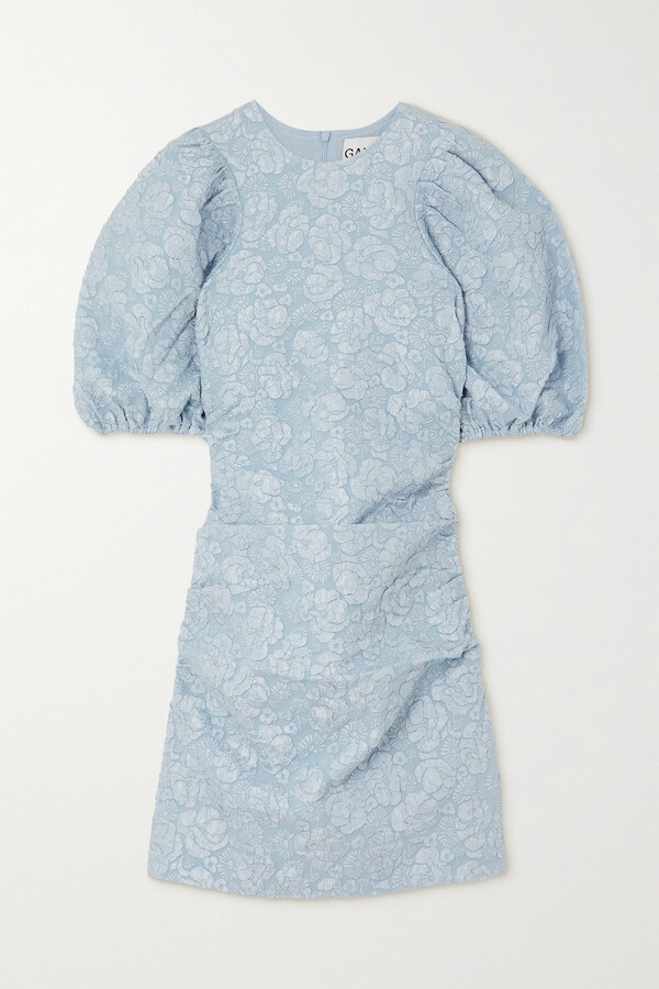 Ganni Recycled-cloqué Mini Dress - Light blue - ShopStyle