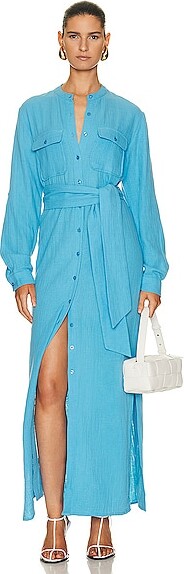SIMKHAI Esther Tie Waist Shirt Dress in Blue - ShopStyle