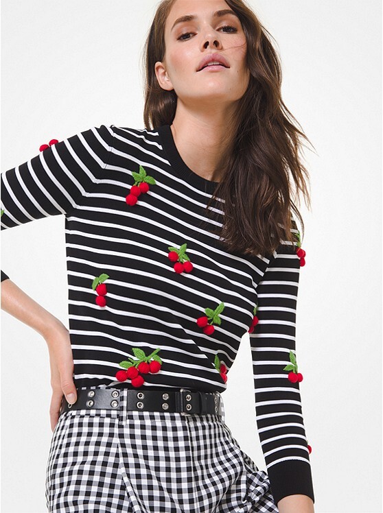 Cherry Embroidered Striped Cotton Sweater - ShopStyle
