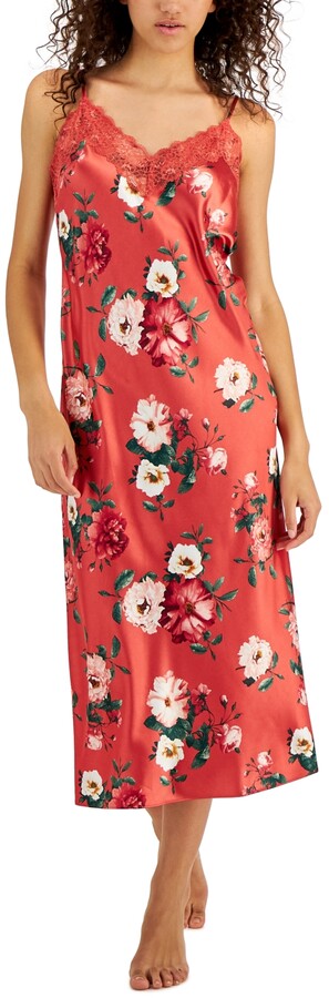 INC International Concepts Women's Floral Satin Lace-Trim Gown, Created ...