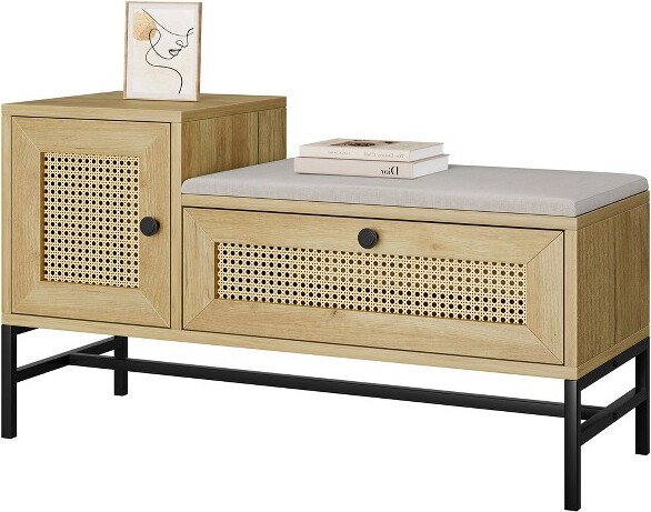 Trinity Rattan Shoe Bench Entryway Bench with Storage Drawer and ...