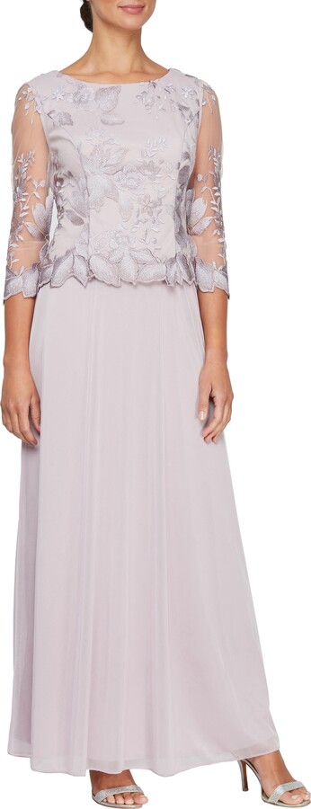 Alex Evenings Floral Embroidered Overlay Gown - ShopStyle Petite Dresses