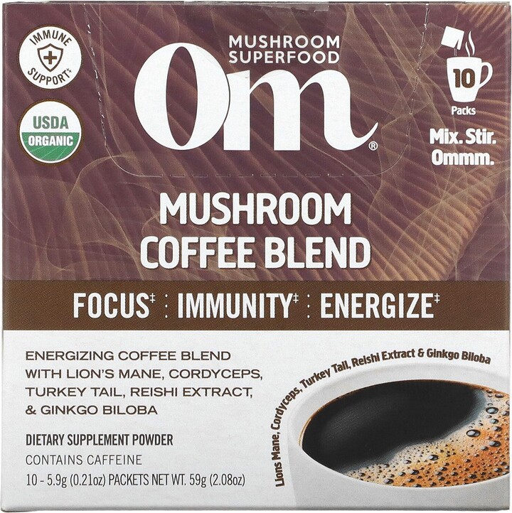 Om Mushrooms Mushroom Coffee Blend, 10 Packets, .21 oz (5.9 g) Each ...