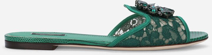 Dolce & Gabbana Slippers in lace with crystals - ShopStyle Flats
