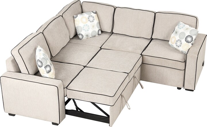 NINEDIN 83" L-Shaped Pull Out Sofa Bed Modern Convertible Sleeper Sofa ...