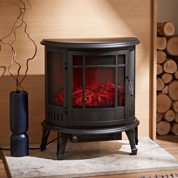 Dunelm Semi Circle Log Effect Black Stove Heater, 56.5cm x 29.5cm x 63 ...