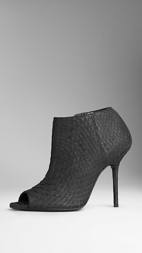 Burberry Peep-Toe Nubuck Python Ankle Boots - ShopStyle