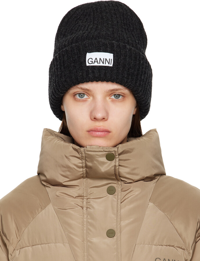 Ganni Gray Rib Beanie - ShopStyle Hats