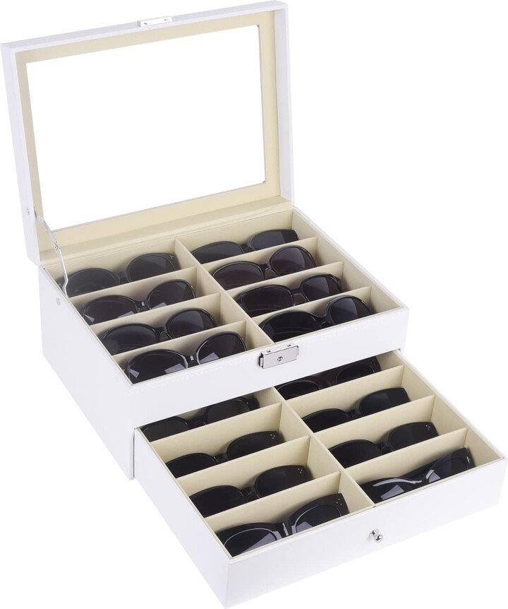 AUTOARK Leather 16 Piece Eyeglasses Storage and Sunglass Glasses Display Drawer Lockable Case ...