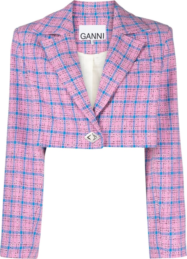 Ganni Checked Cropped Blazer - ShopStyle
