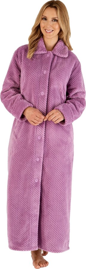 Slenderella Long Length Button Through Dressing Gown. Soft and Thick ...