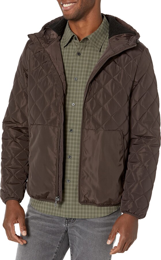 Kenneth Cole Men's Diamond Quilted Puffer Jacket with Sherpa Lined Hood ...