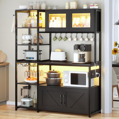 Kiflic Bakers Rack with Power Outlet and LED Light, Farmhouse Bar ...