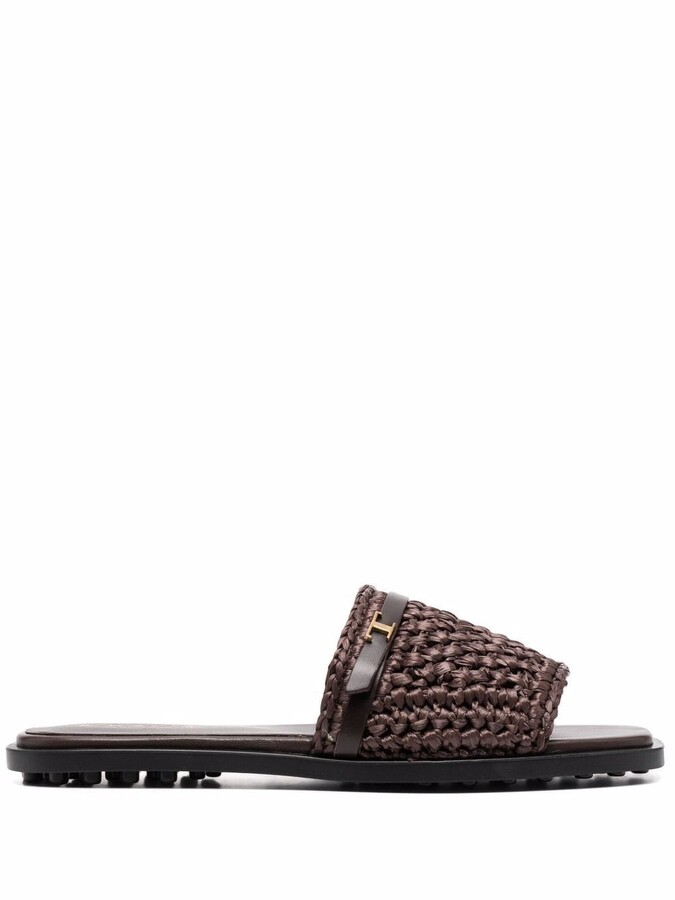 Tod's Logo-Plaque Woven Slides - ShopStyle